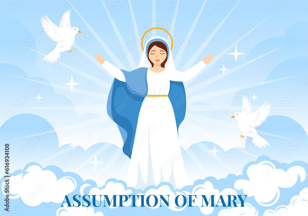 Póster Assumption of Mary Vector Illustration with Feast of the Blessed ...