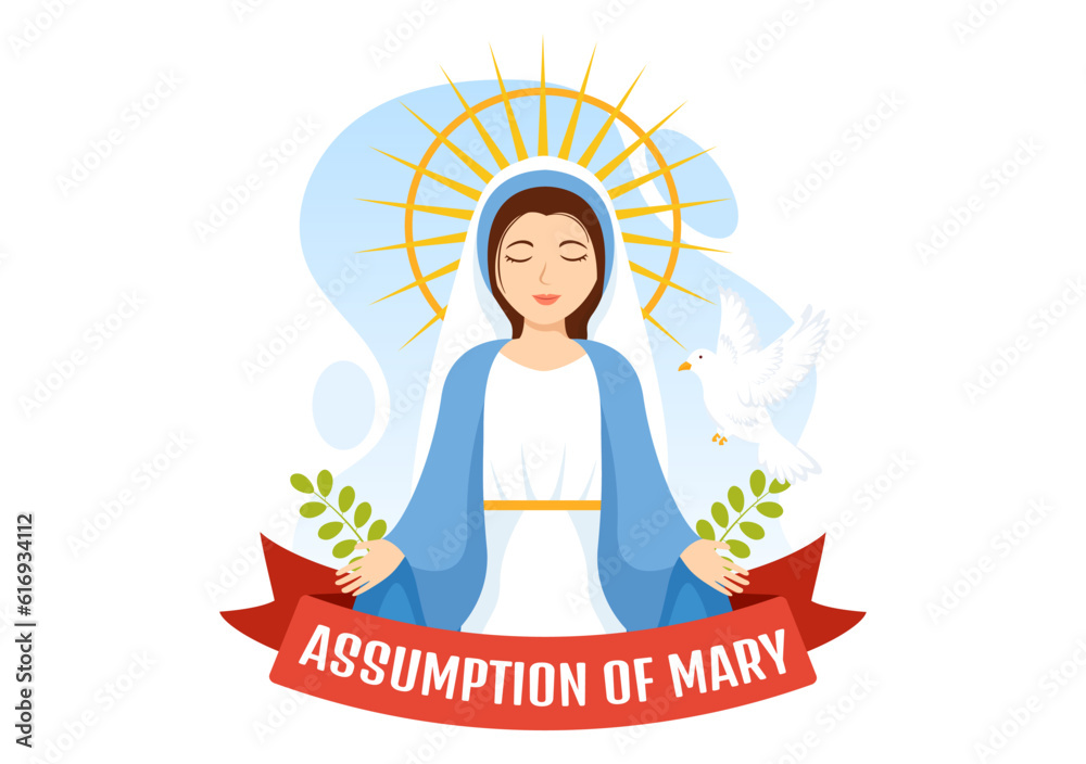 Assumption of Mary Vector Illustration with Feast of the Blessed Virgin ...