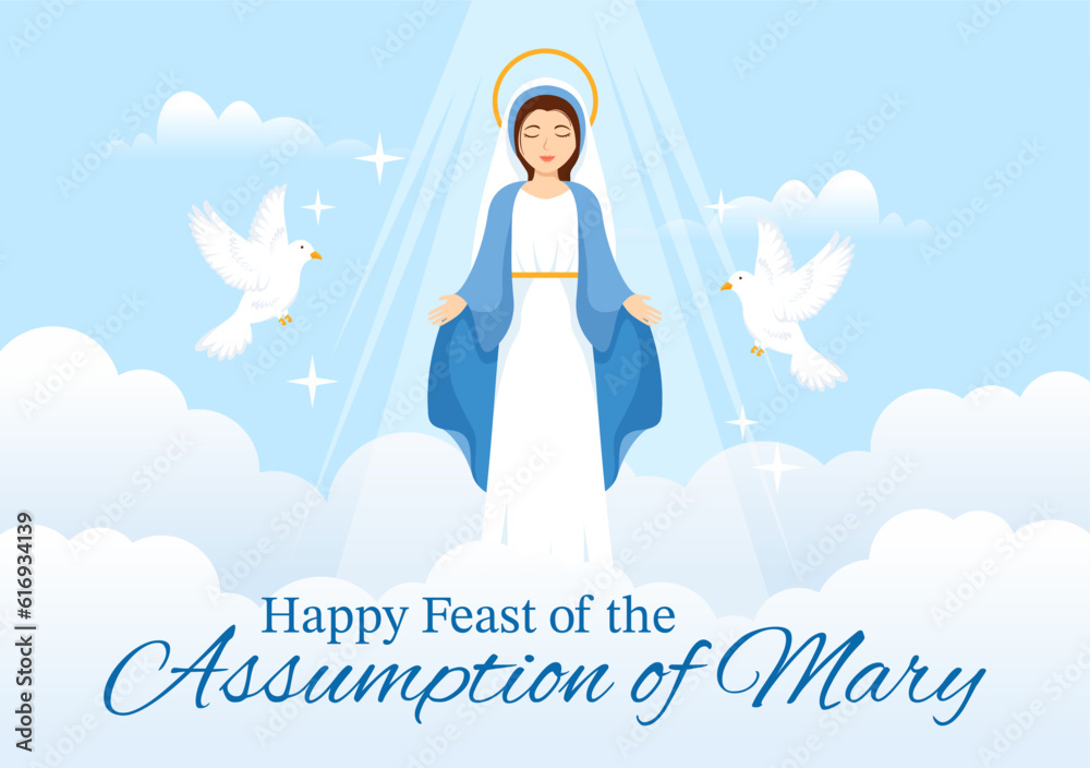 Assumption of Mary Vector Illustration with Feast of the Blessed Virgin ...