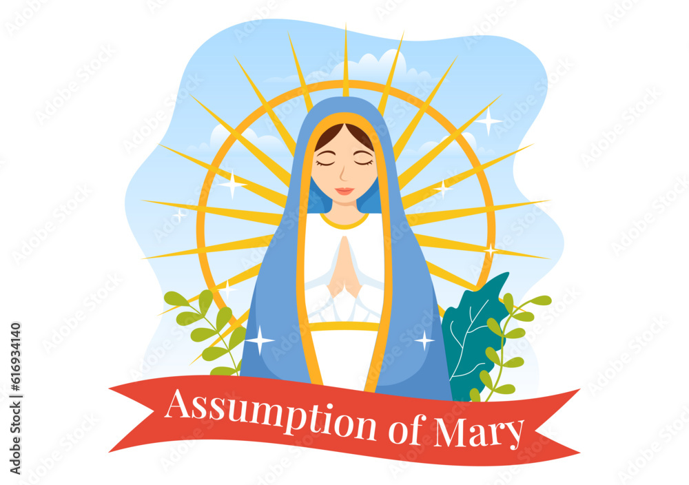 Assumption of Mary Vector Illustration with Feast of the Blessed Virgin ...