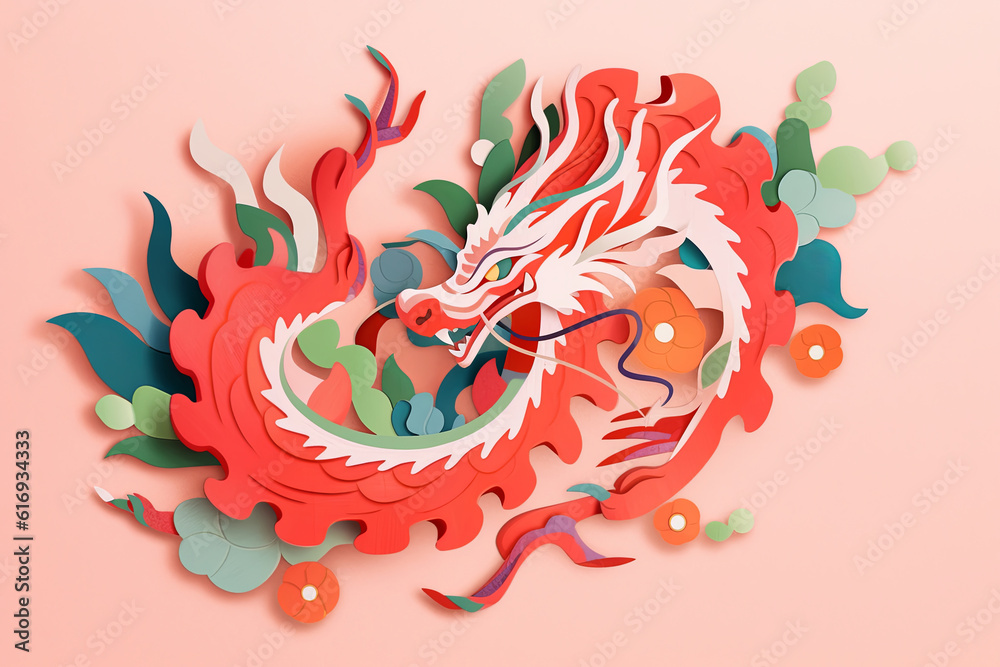 Year of the dragon chinese celebration. Paper cut out Chinese dragon ...