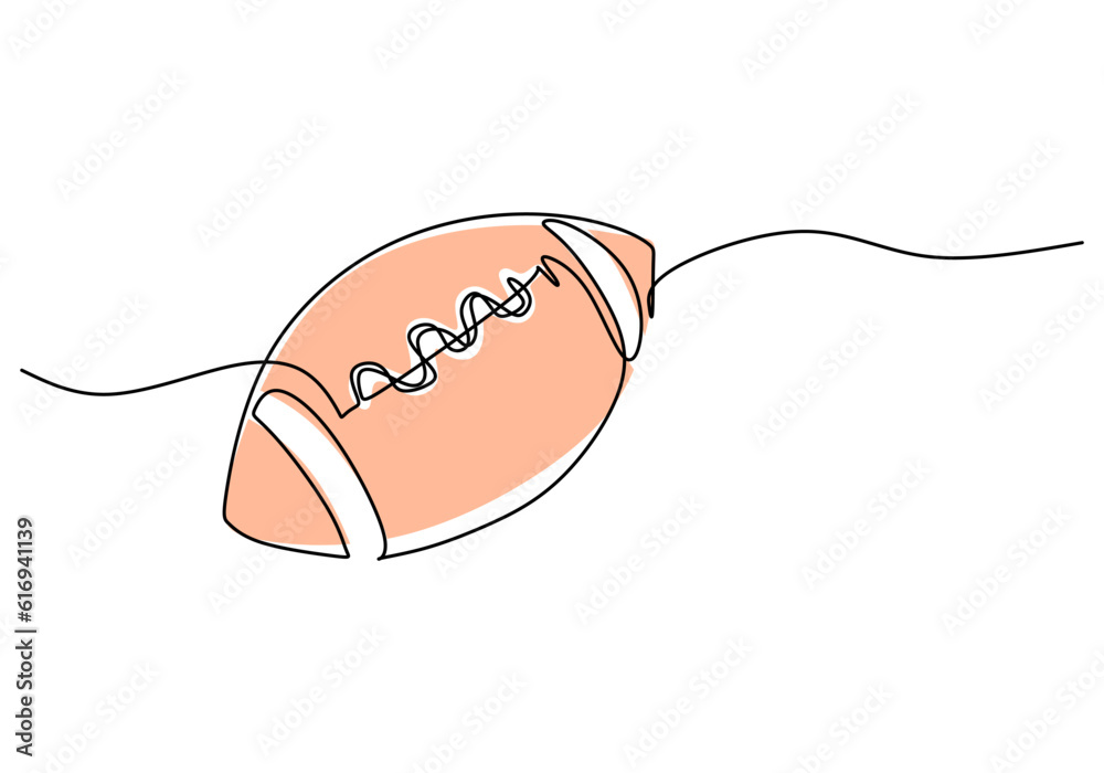 Rugby Ball One Line Drawing: Continuous Hand Drawn Sport Theme Object ...