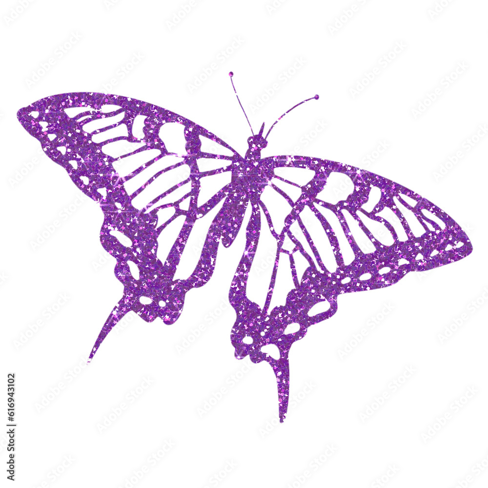 Purple butterfly glitter on transparent background. Butterfly icon ...