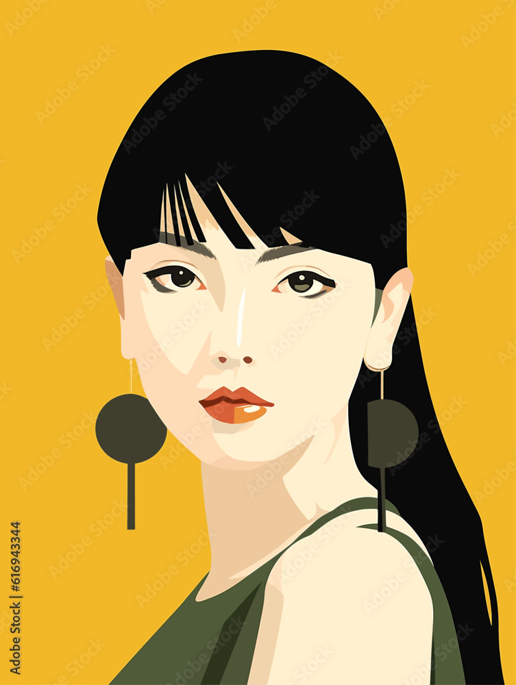 Beautiful girl flat vector illustration, women portrait, portrait of a ...