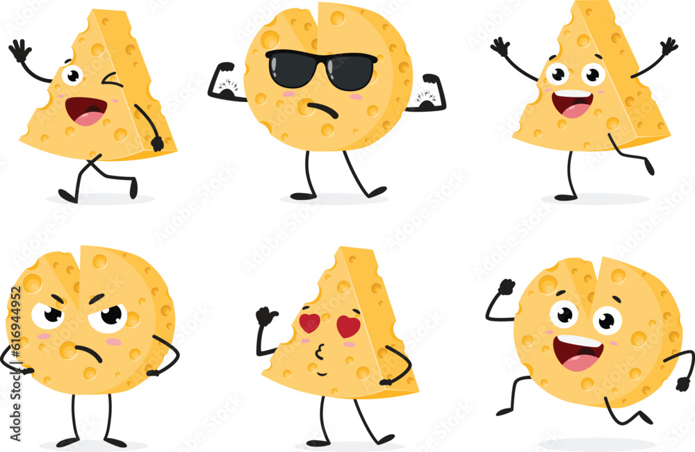 Cute cheese cartoon character set isolated on white background Stock ...