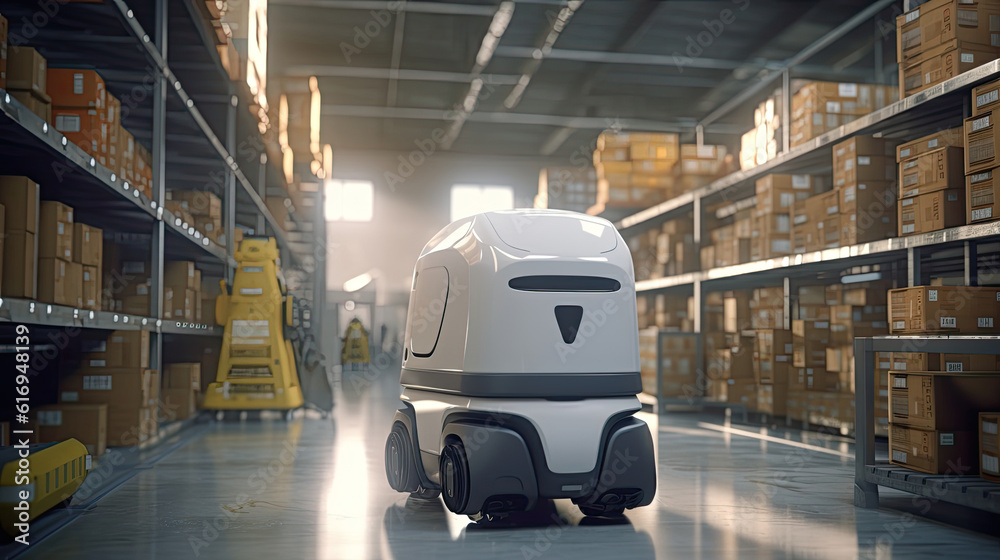 automated management inventory and delivery robot at storage warehouse ...