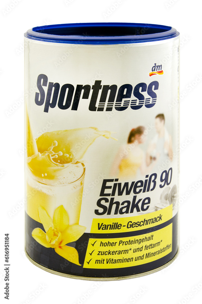 DM Sportness Protein Eiweiß Shake 90% Vanillie Geschmack close up ...