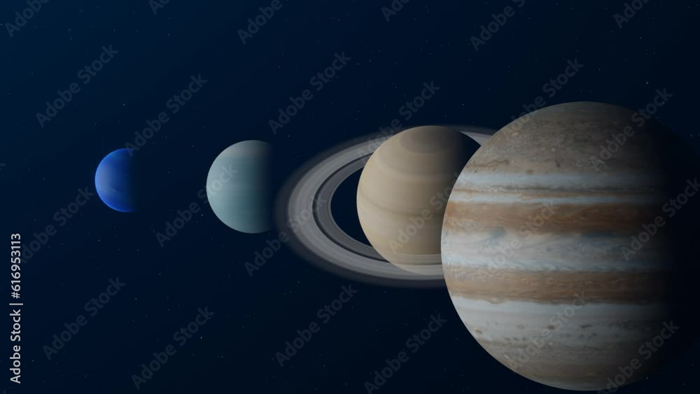 3D animation showing the 4 biggest planets in our solar system: Jupiter ...