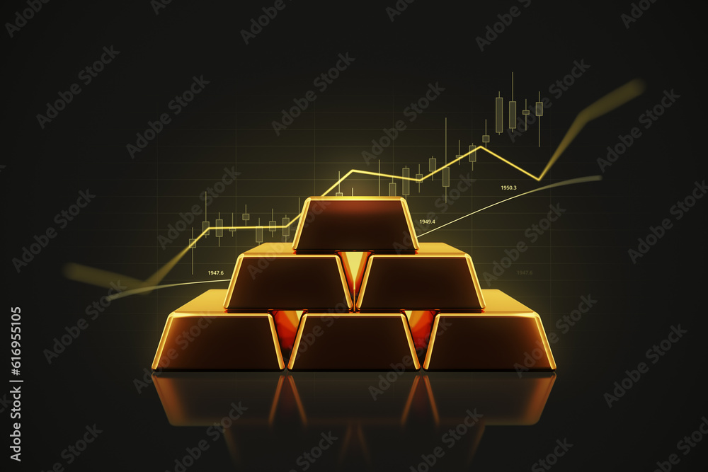 Business gold investment stock exchange wealth financial concept on 3d ...