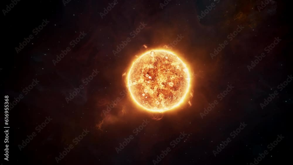 Star of our solar system 3D animation. Camera orbits, revealing nebula ...