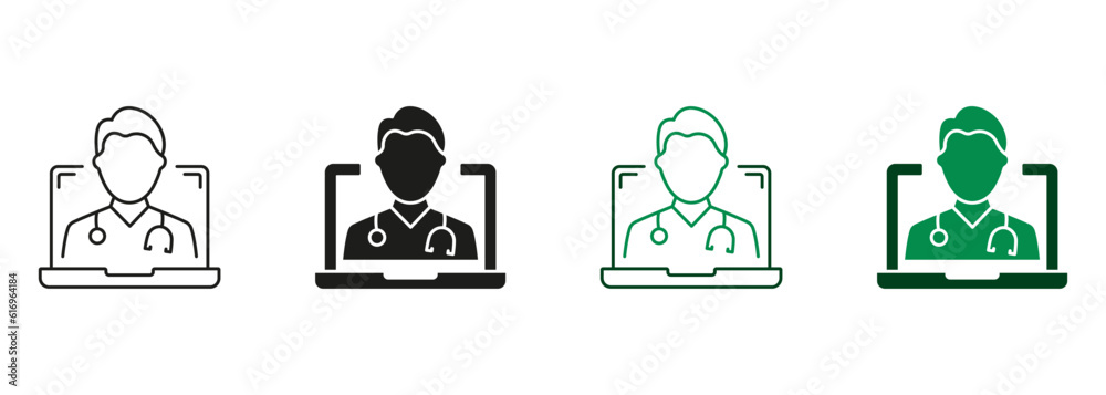 Online Digital Medicine Line and Silhouette Icon Set. Telemedicine ...