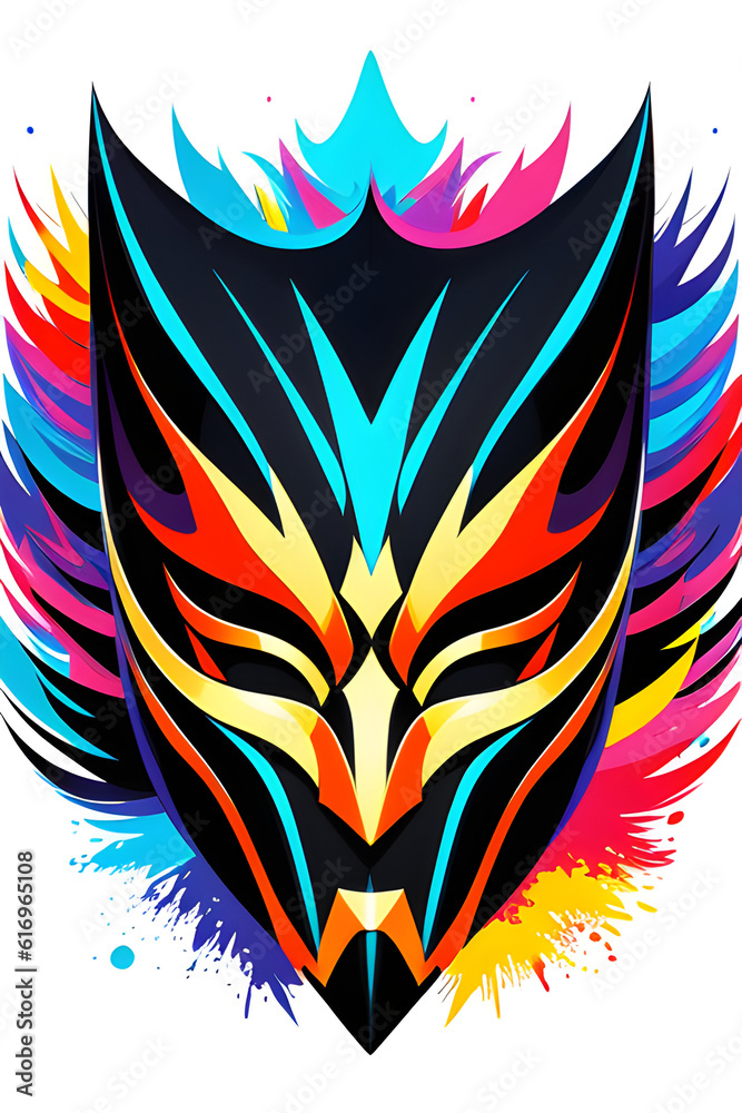 Colorful illustration of a norse mythology mask, tattoo design ...