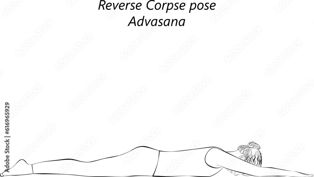 Sketch of young woman practicing yoga, doing Reverse Corpse pose ...