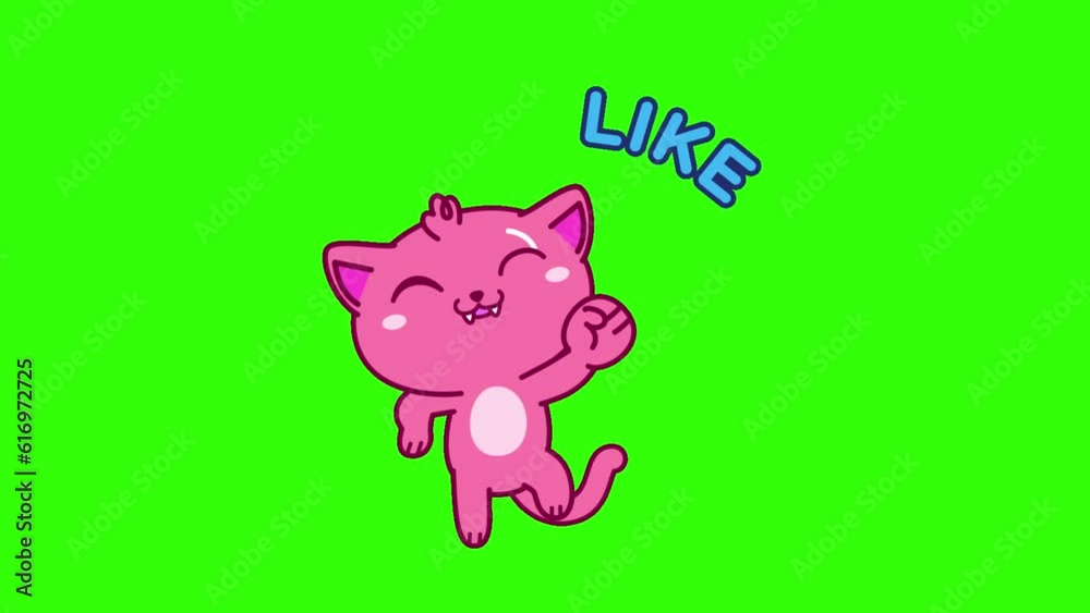 Pink Cat with Thumbs Up and Like text Typography background animated ...