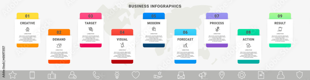 Modern vector infographics with nine rectangles. Business template with ...