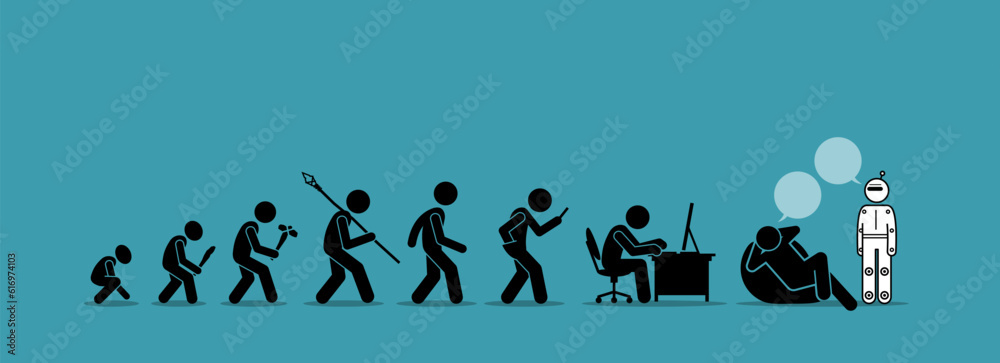 Evolution of human technology AI artificial intelligence chatbot robot ...