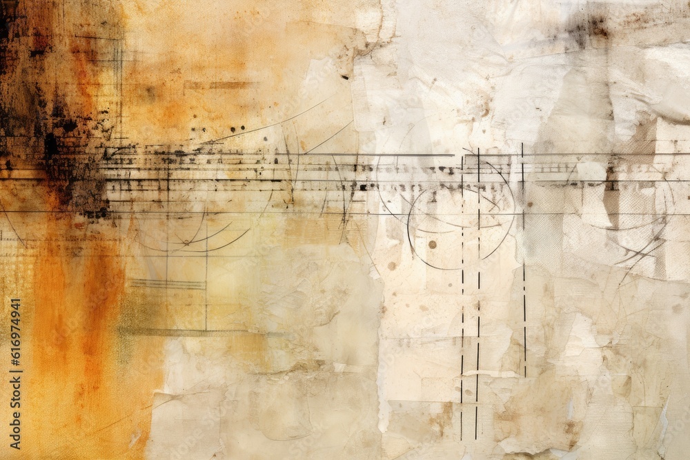 Faded musical notation in exotic vintage background style. Generative ...
