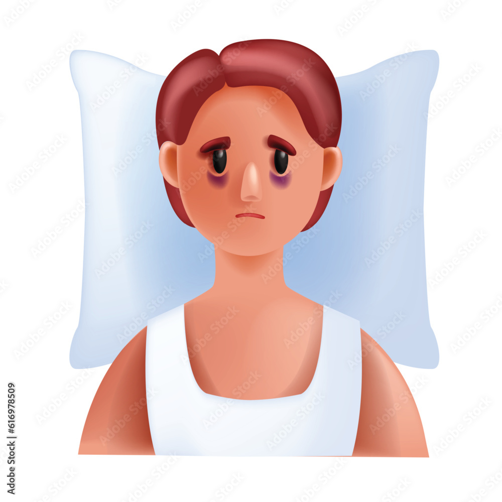 3D insomnia icon, vector woman sleep disorder, cartoon female character ...