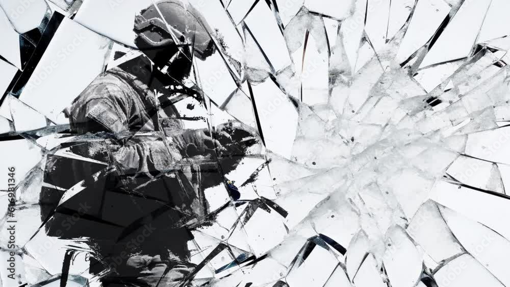 Broken Glass Soldier Silhouette of a soldier looking at his phone ...
