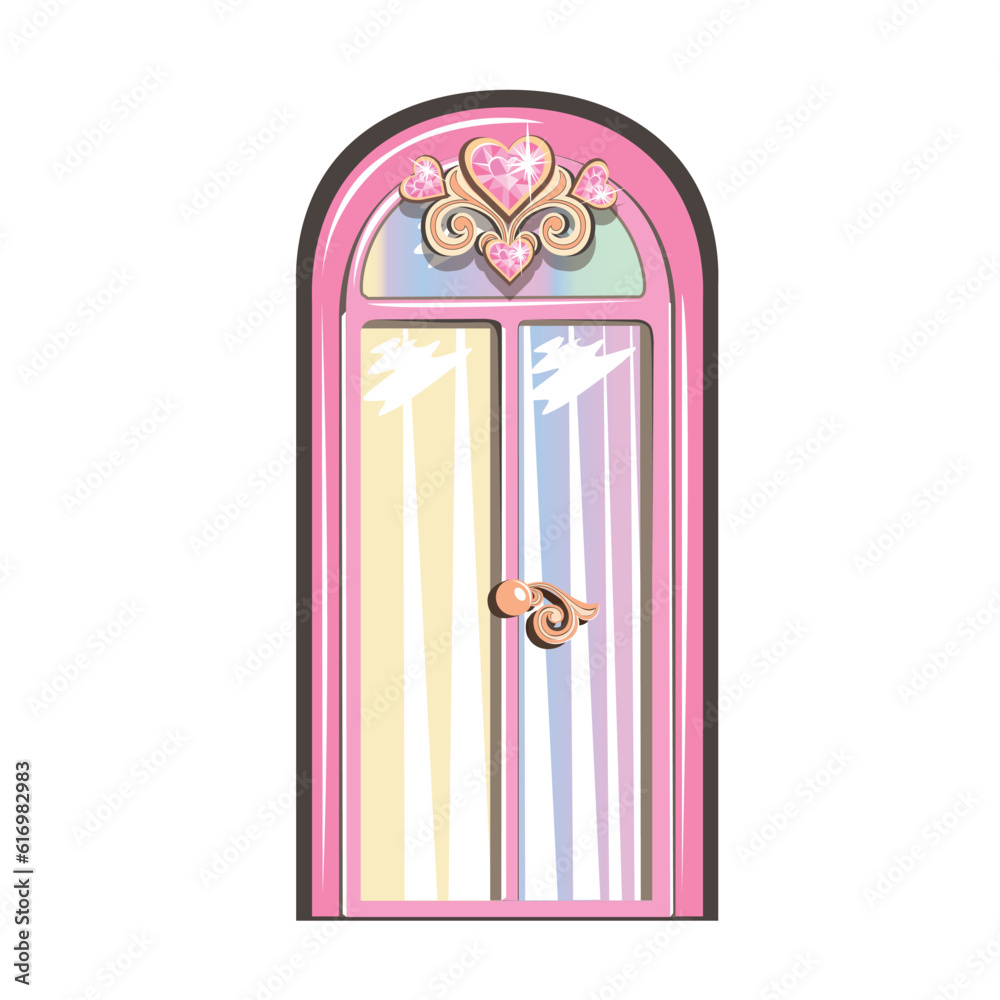 Fairytale pink door of a beautiful princess. Door with jewels. Elements ...