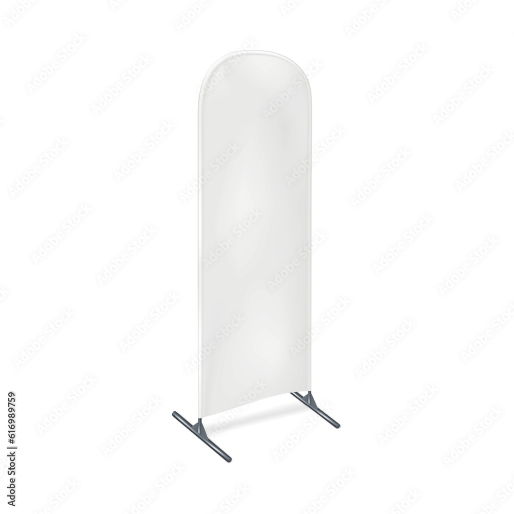 Floor banner stand vector mockup. Vertical pop-up display realistic ...