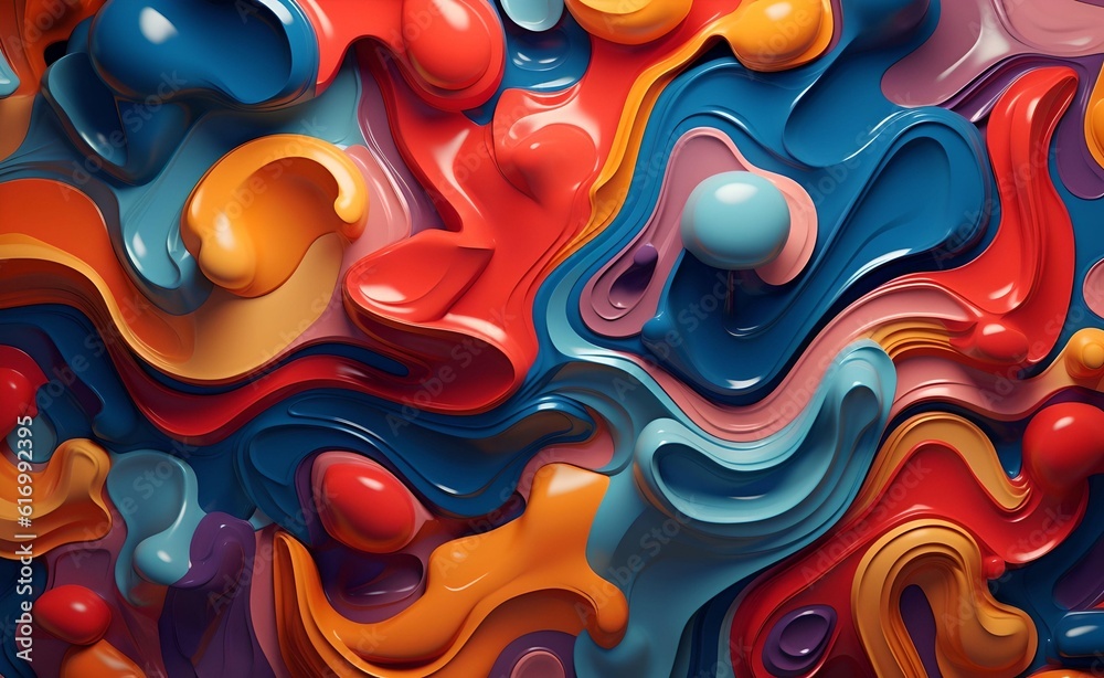 Melted plastic material with abstract shapes and amorphous forms ...