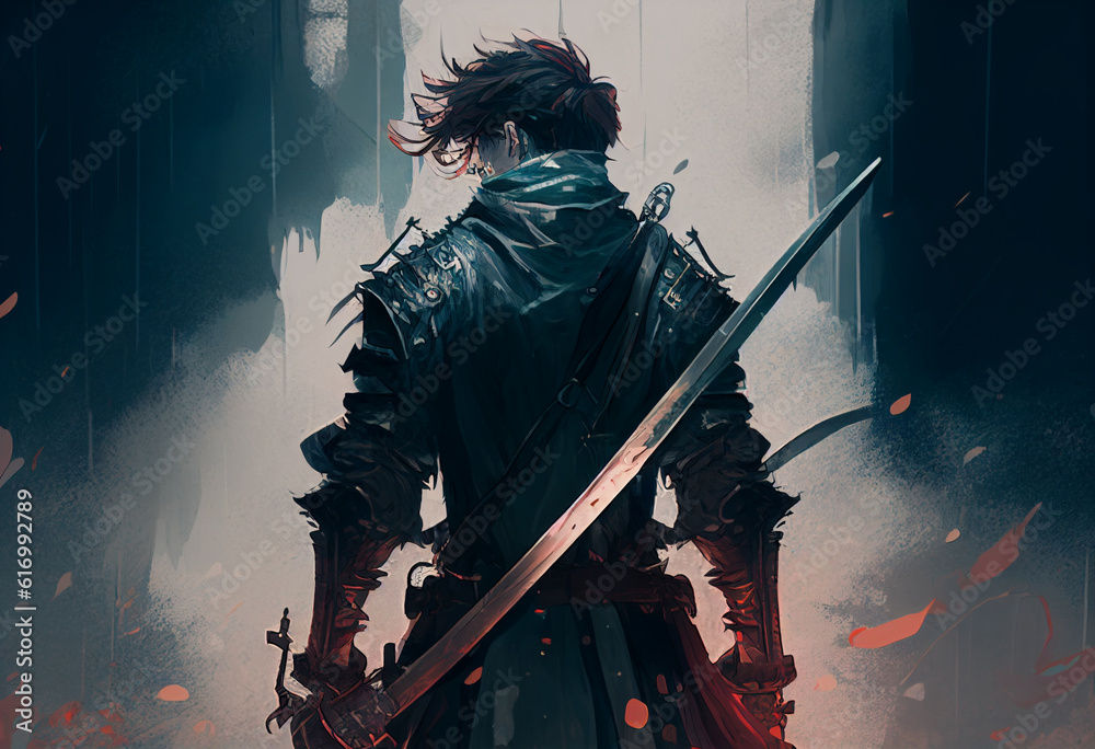 A guy with a sword in battle in anime style. AI Generated Stock ...