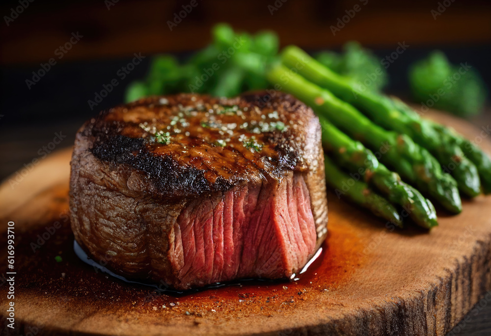 Prime Filet Mignon Steak. A steaming beef tenderloin steak is grilled ...