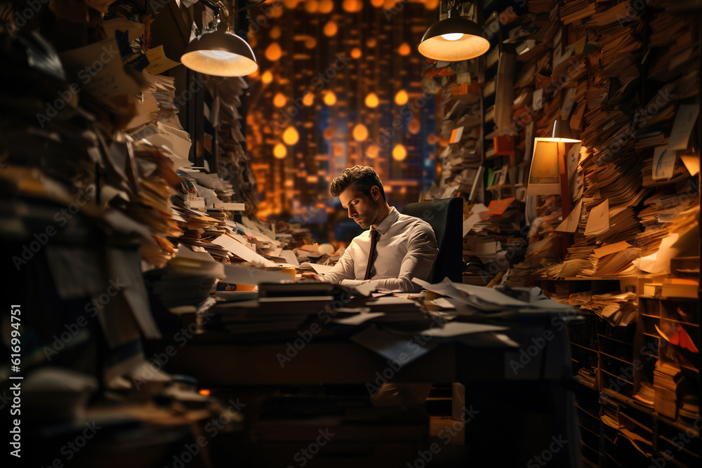 Workaholic, deadline, overtime, fatigue and exhaustion concept. Tired ...