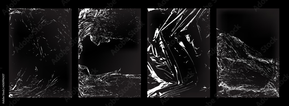 Set of polyethylene texture. Torn effect. Transparent stretched cling ...