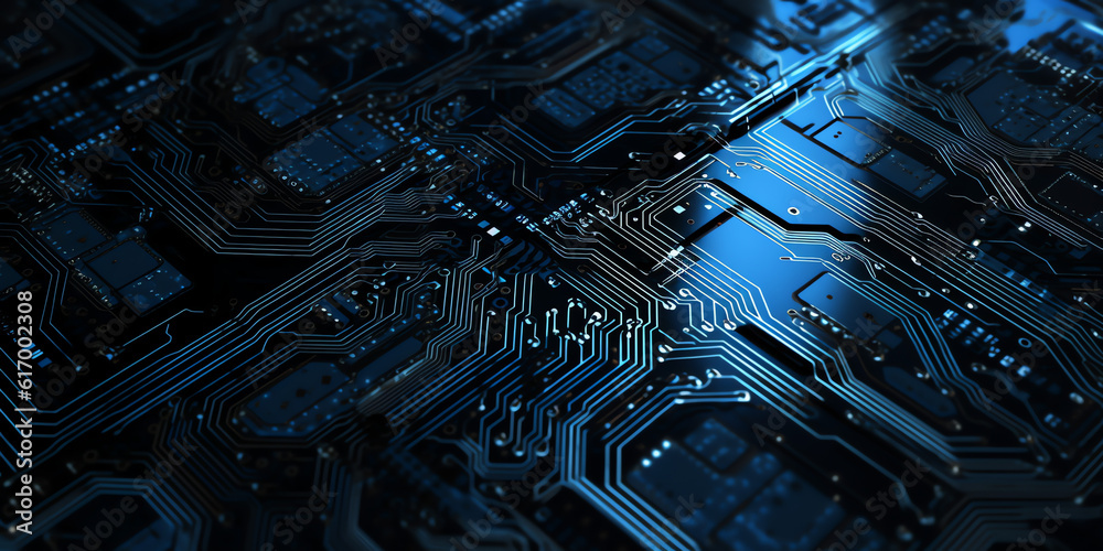 Printed circuit board futuristic server/Technology blue bright ...
