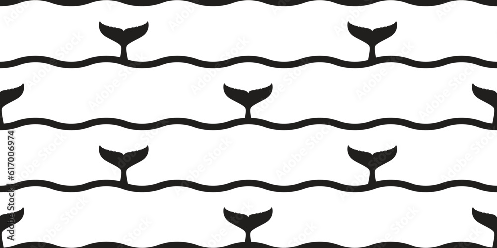 shark fin seamless pattern dolphin tail whale wave ocean vector fish ...