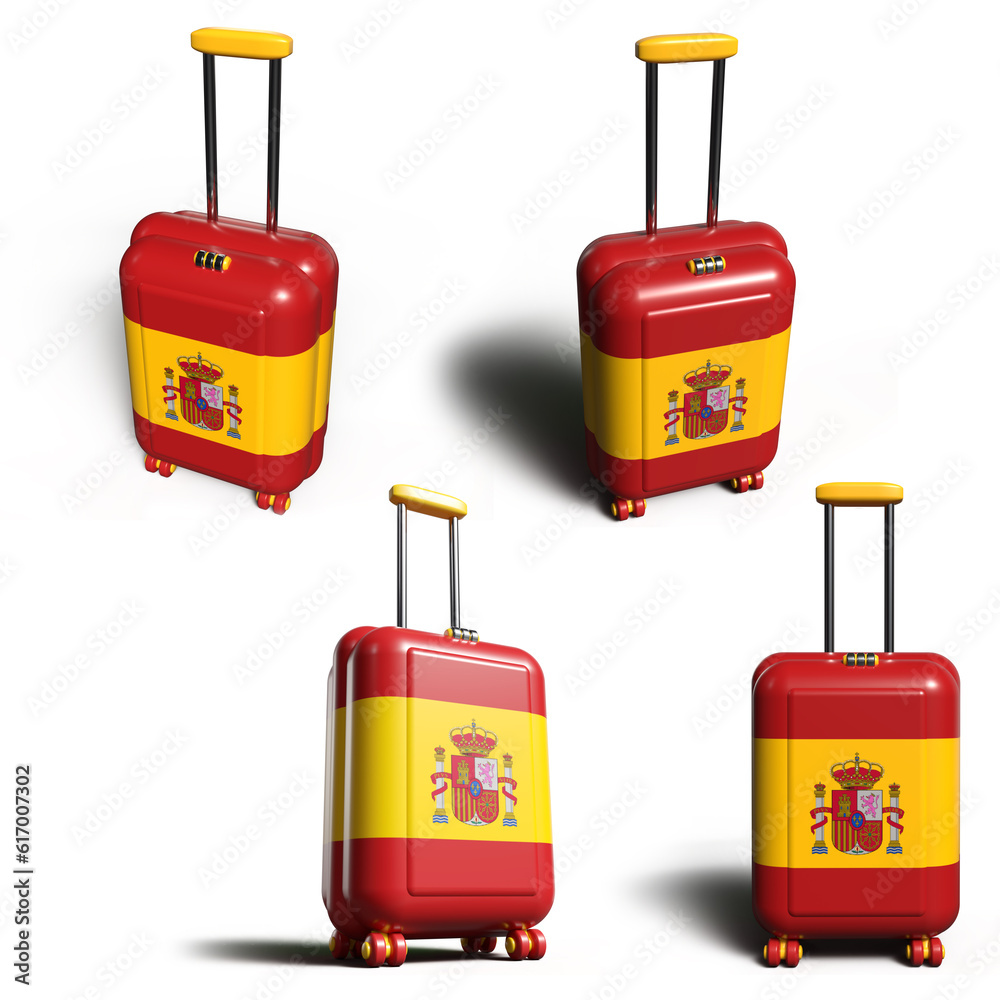 Travel suitcase in the colors of the Spanish flag. 3d objects isolated ...