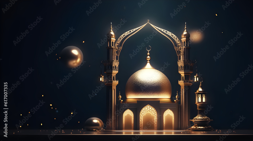 Happy Eid ul-Fitr Mubarak Background Illustration with Pictures of Mosques, Moon, Antennas ...