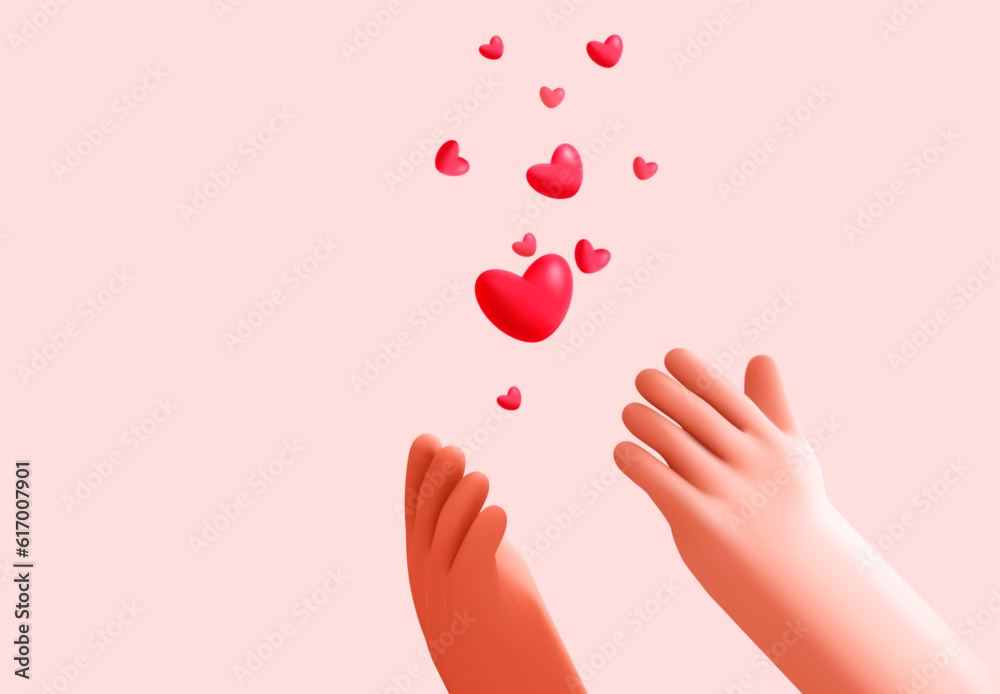 Cartoon hands catch flying hearts. Social media. Concept health ...