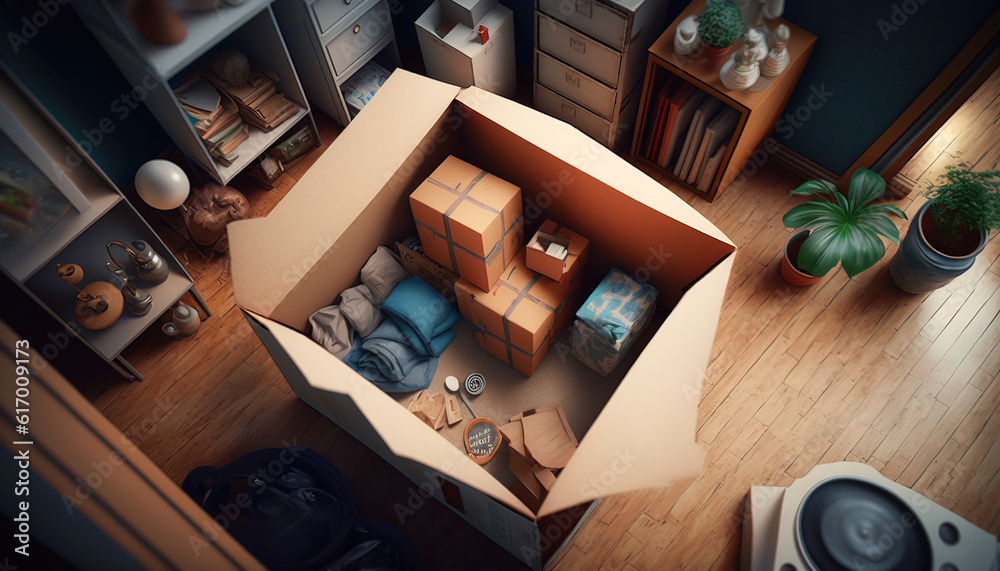 Cardboard Boxes Full of Belongings in a Cozy Living Room of a Newly ...