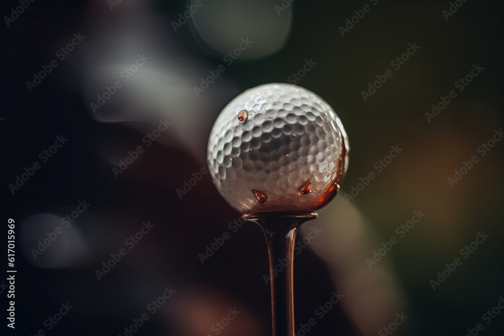 A captivating photo featuring a close-up view of a golf ball on a tee ...