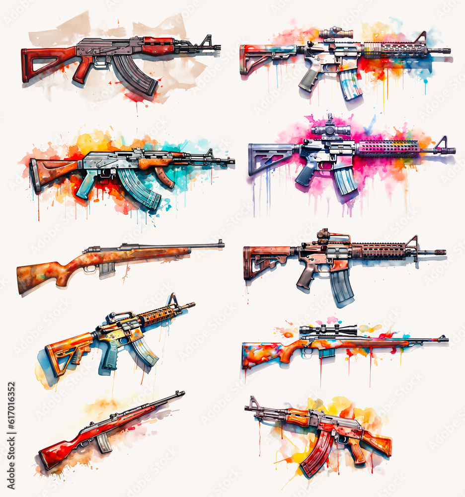 Watercolor Gun Illustration - Artistic and Striking, AI Generated Stock ...