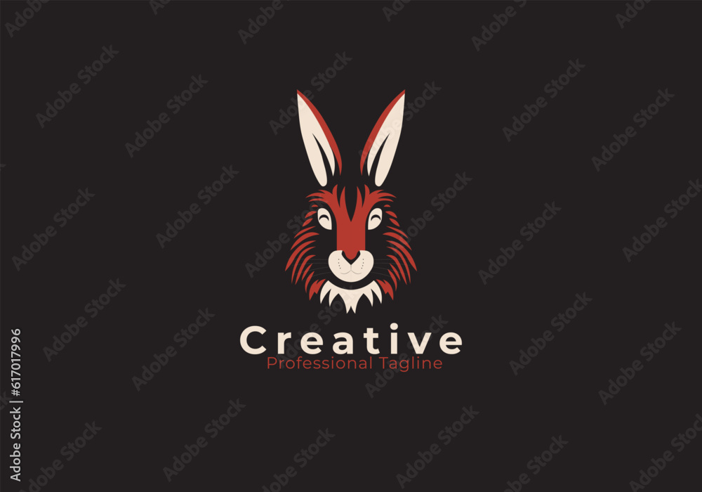rabbit head logo, bunny logo, big ears rabbit face logo, Vector eps ...