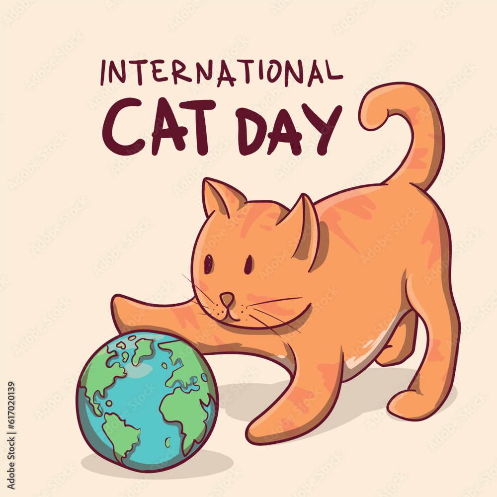 cute kitty play earth globe for international cat day celebration ...