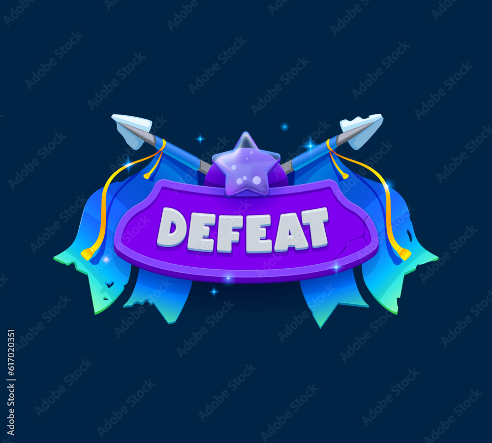 Defeat game badge or shield, ui fantasy arcade final banner. Isolated ...