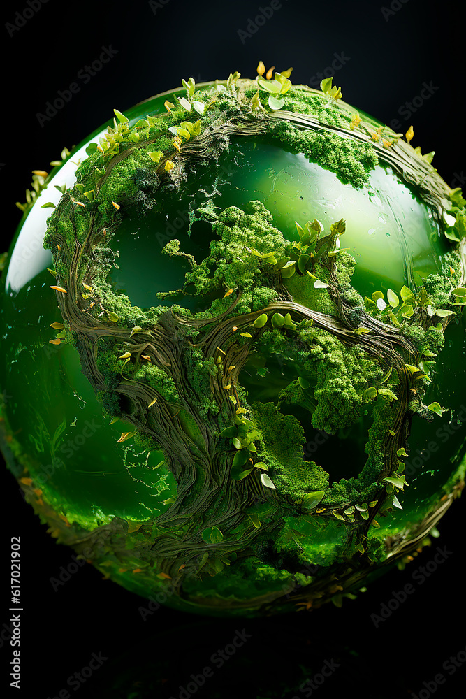 Green planet Earth, view from space. The problem of cutting down trees ...