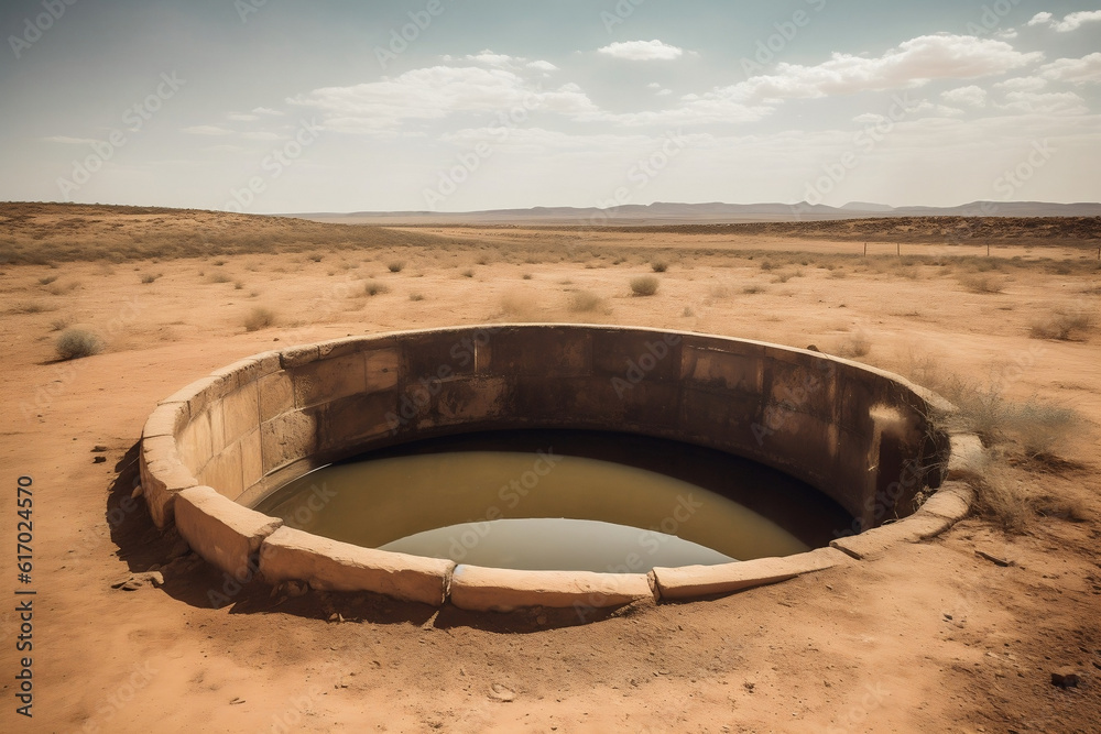 An empty water reservoir represents the severe water scarcity due to ...