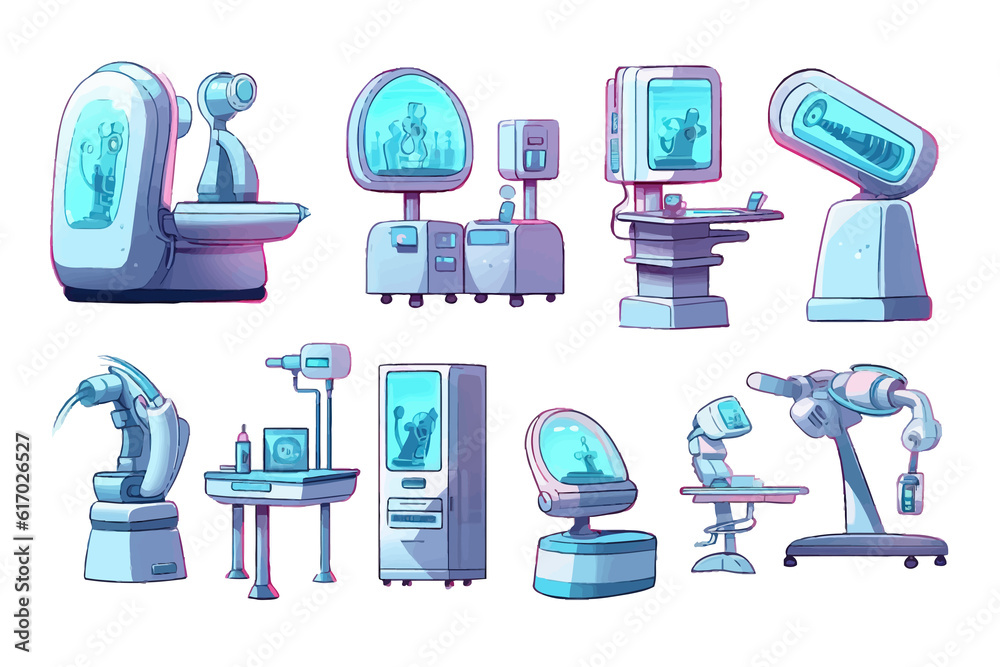 Cartoon set of modern medical laboratory equipmen. Flat vector ...