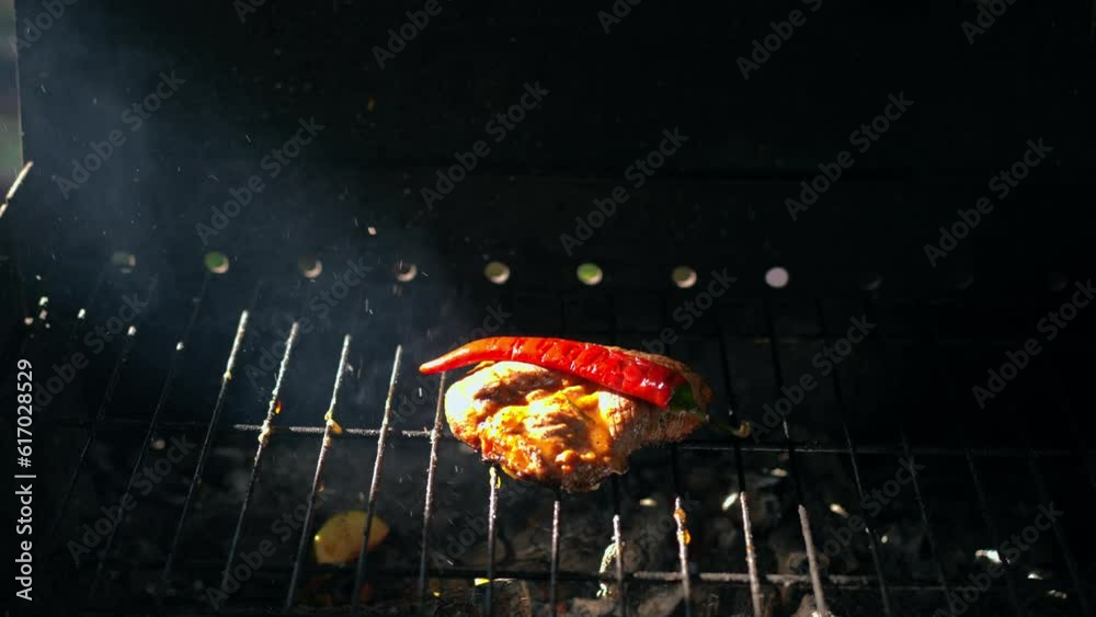 Hand of unrecognizable Caucasian man opening barbecue grill with piece ...