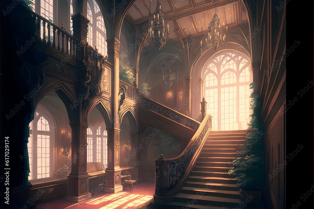 Cinematic castle interior visual novel background environment ...