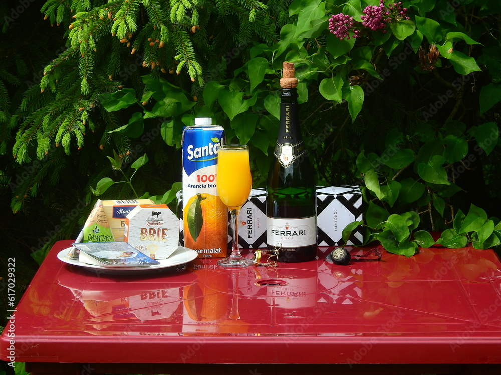 Ferrari brut sparkling wine mixed with orange juice to make mimosa ...