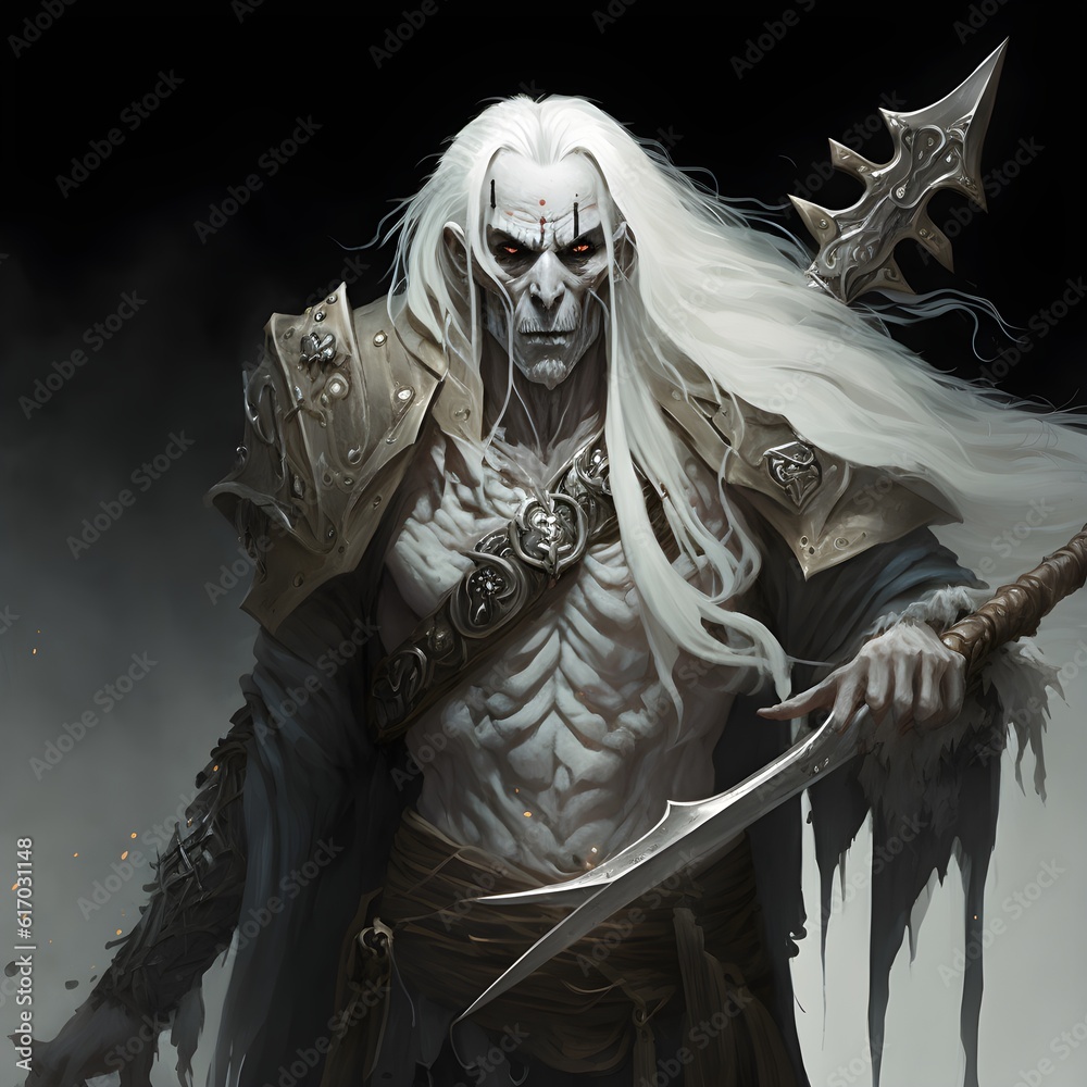 dungeons and dragons scary male necromancer long white flowing hair ...