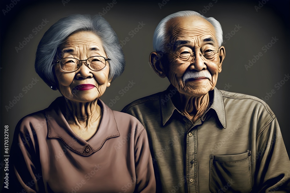 happy old people living in Japan old asian men and women standing in ...