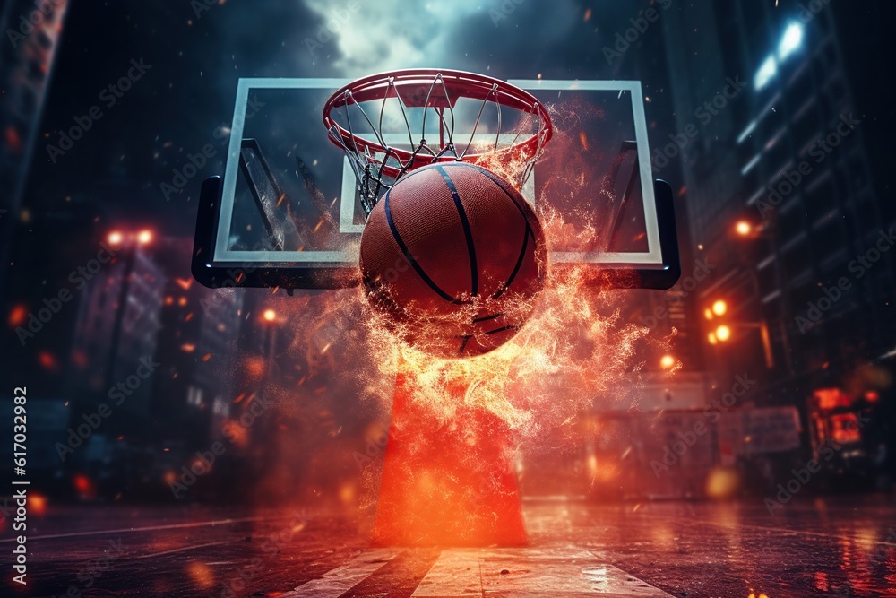 Lose up of ball in the net Scoring the winning points basketball ...